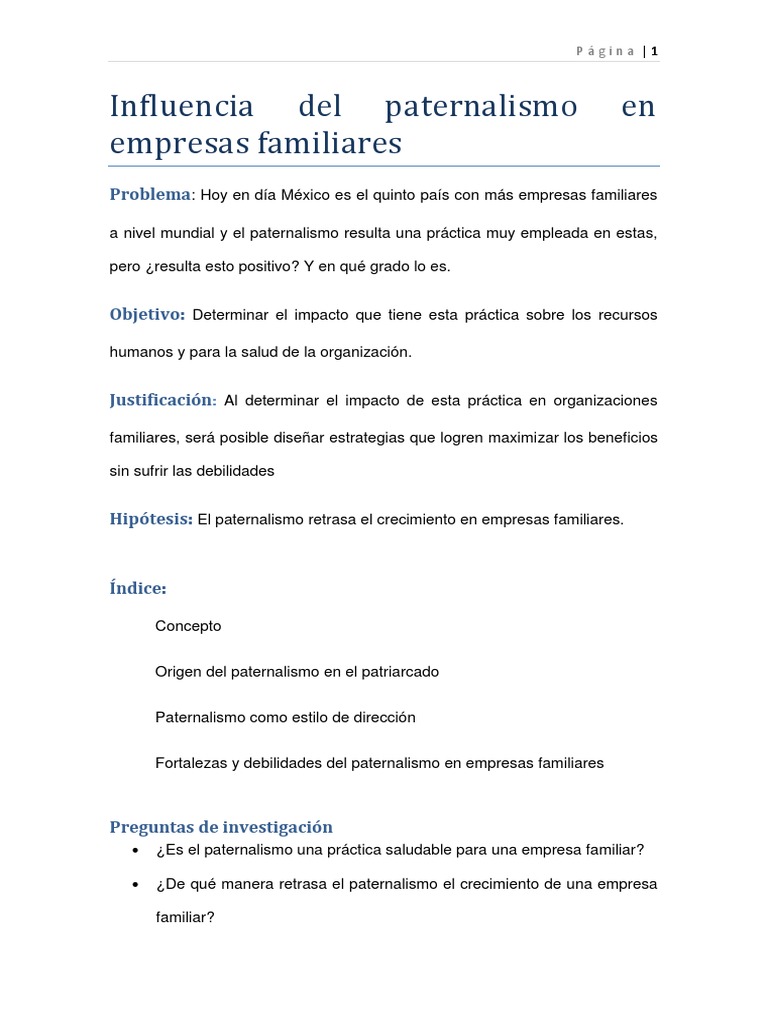 Influencia Del Paternalismo en Empresas Familiares | PDF ...