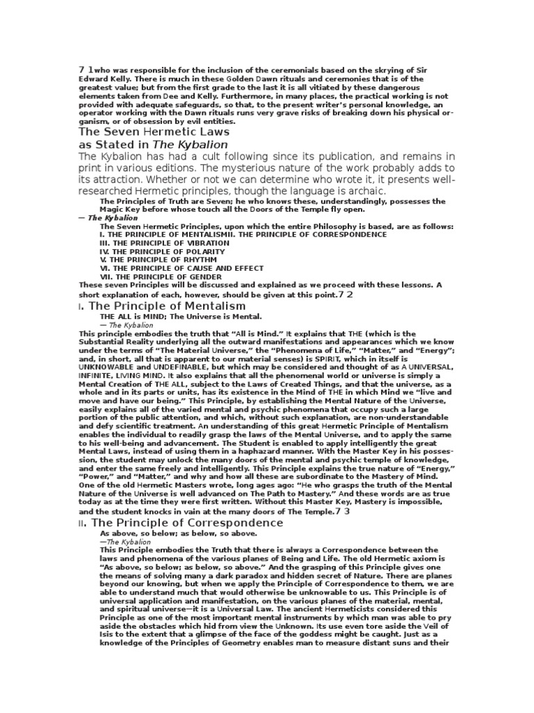 The Kybalion Seven Cosmic Laws | PDF | Science | Philosophical Science