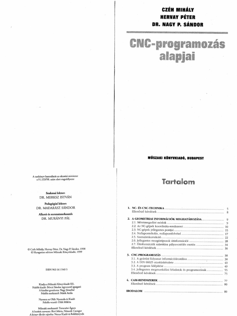 CNC-programozás Alapjai - Czéh Mihály Hervay Péter Nagy P Sándor | PDF