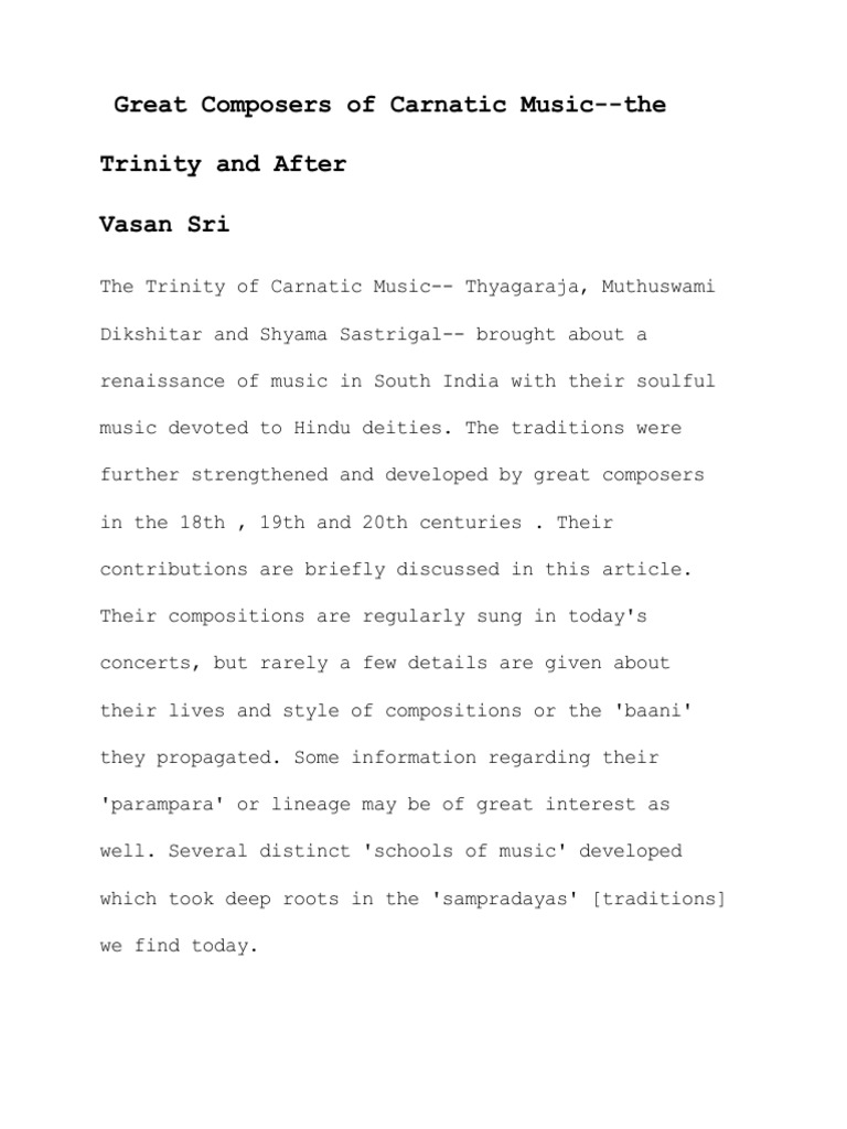 Composers of Indian Carnatic Music After The Trinity | PDF | Classical ...