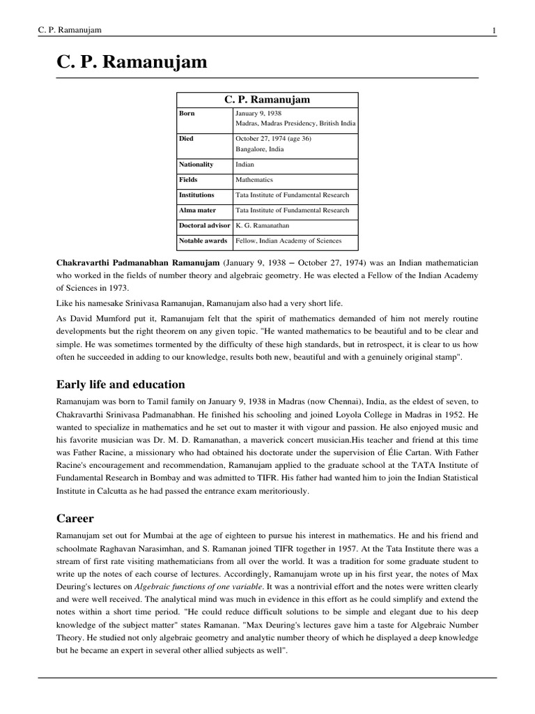 C. P. Ramanujam | PDF | Abstract Algebra | Teaching Mathematics