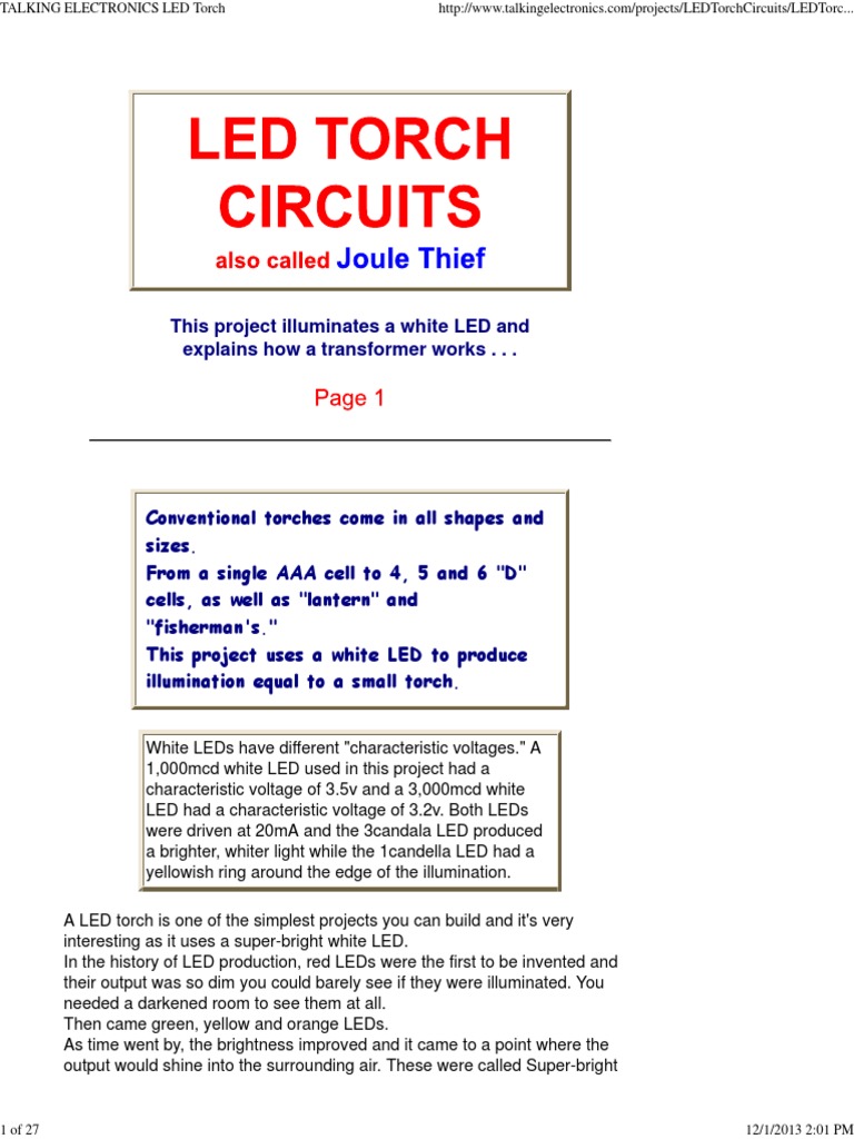 Talking Electronics Led Torch | PDF | Inductor | Transformer