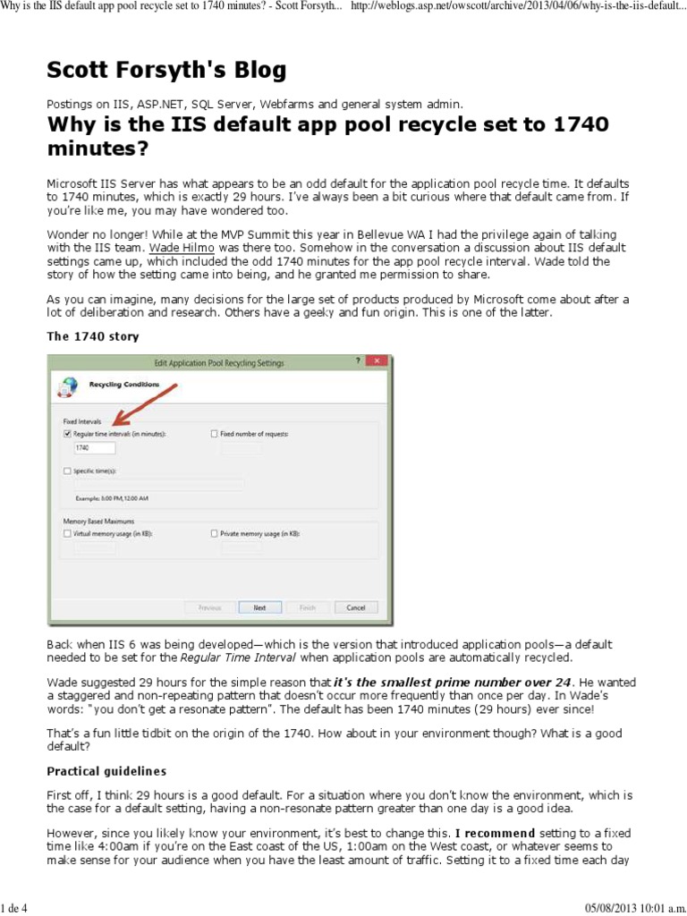 Why Is The IIS Default App Pool Recycle Set To 1740 Minutes - Scott ...