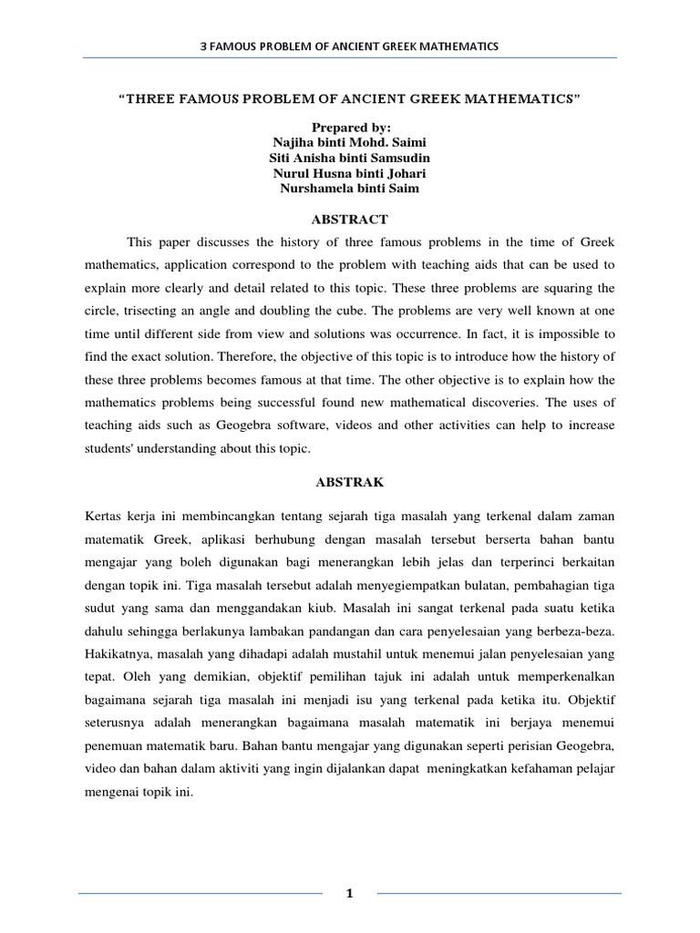 Three Famous Problem of Ancient Greek Mathematics | PDF | Geometri ...
