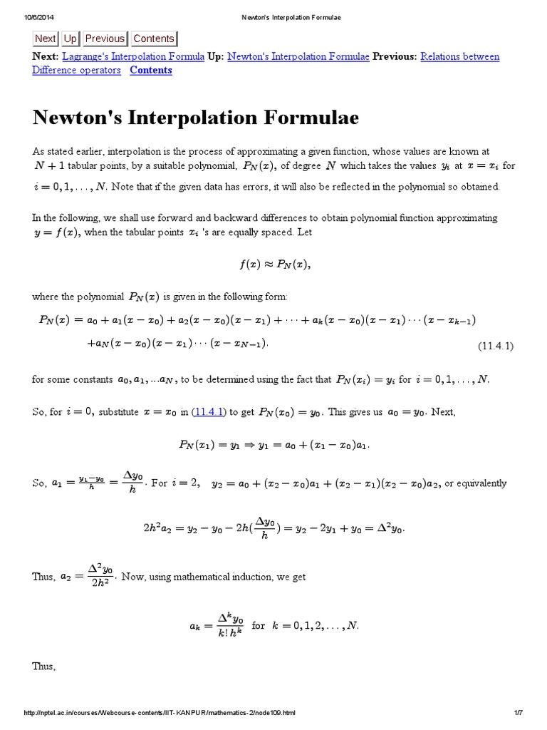 Newton's Interpolation Formulae PDF | PDF | Interpolation | Finite Difference