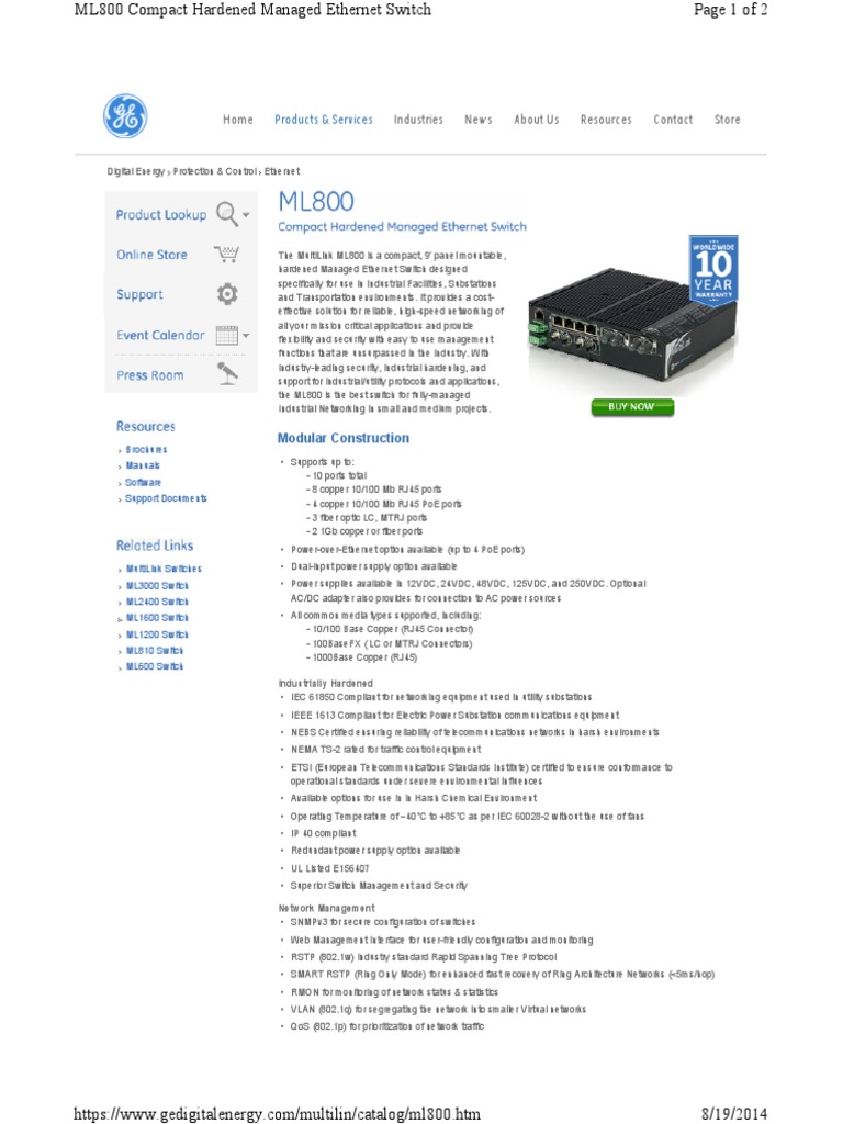 ml800 GE MAKE Ethernet Switch | PDF | Computer Network | Network Switch