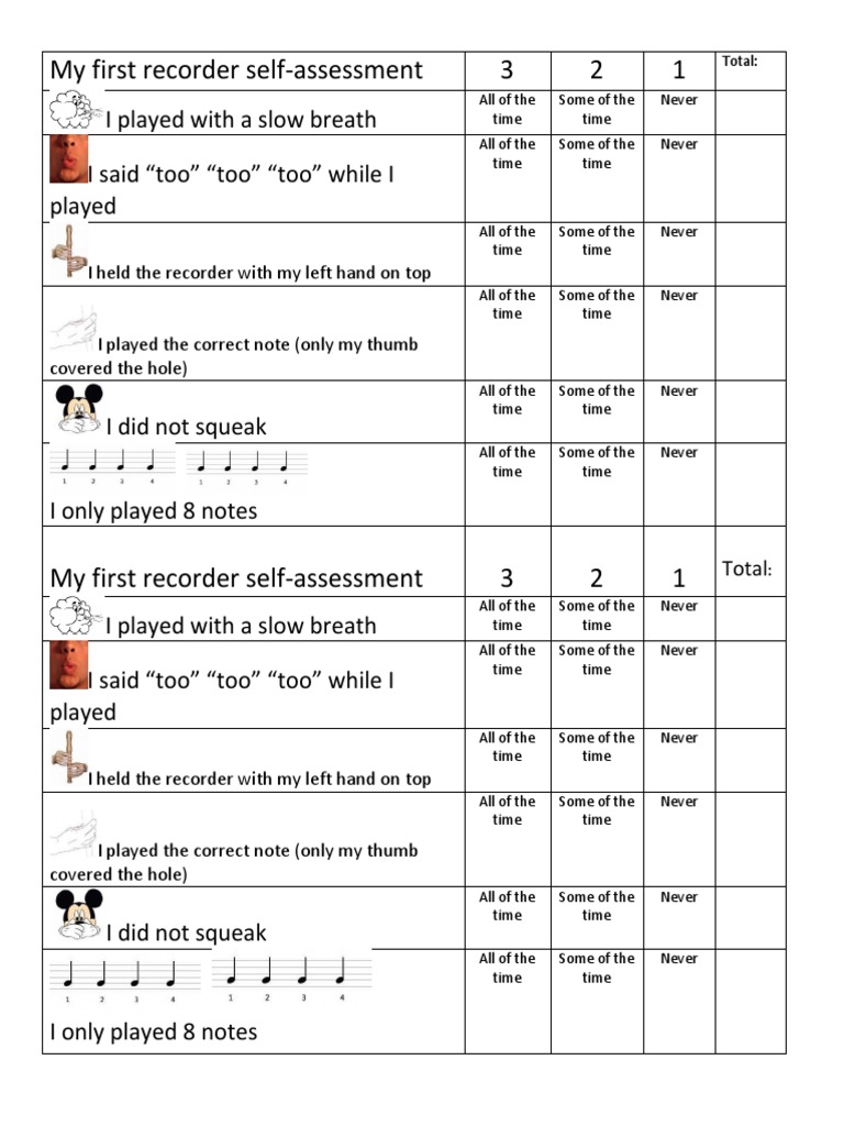 Recorder Self-Assessment Checklist | PDF | Language Arts & Discipline | Art