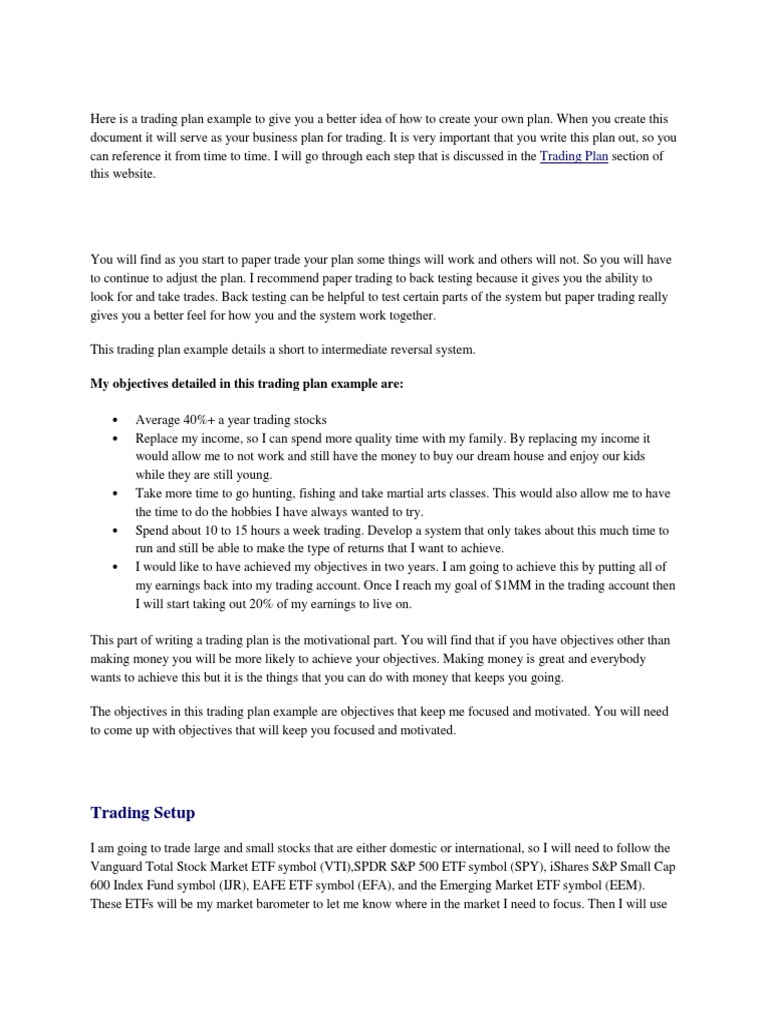 Sample Trading Plan | PDF | Exchange Traded Fund | Short (Finance)