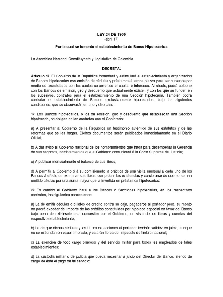 Ley 24 de 1905 | PDF | Bancos | Pagos