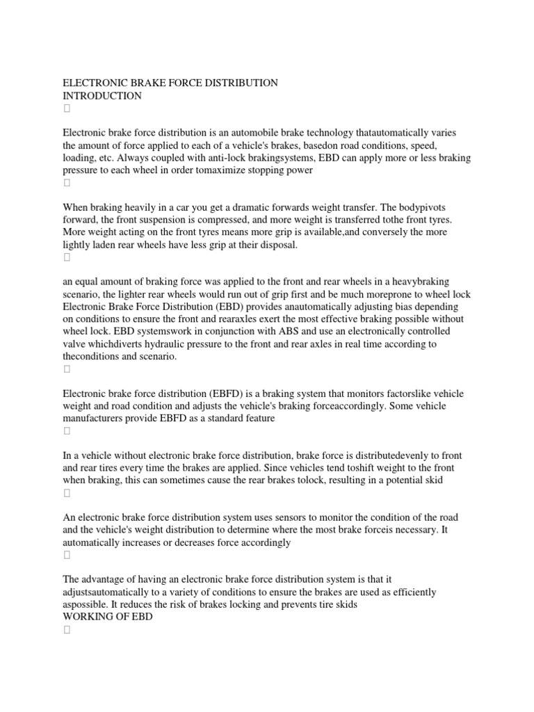 Electronic Brake Force Distribution | PDF | Anti Lock Braking System ...