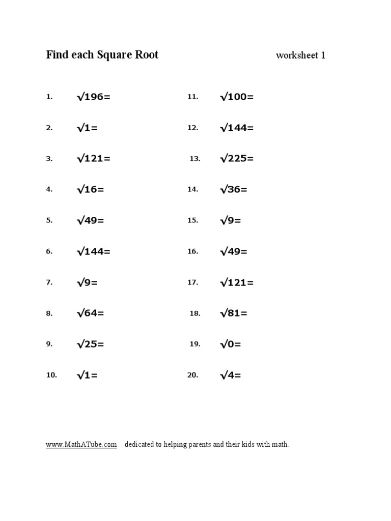 All Square Root Worksheets | PDF | Teaching Mathematics