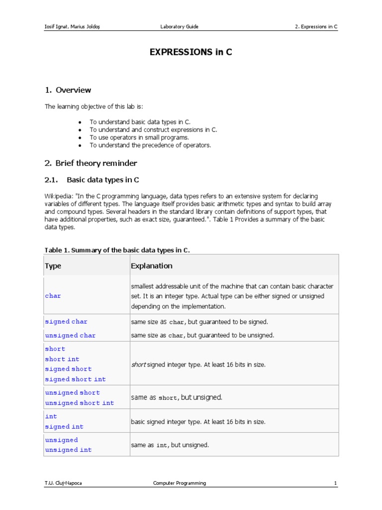 Expressions in C | PDF | Integer (Computer Science) | C (Programming ...