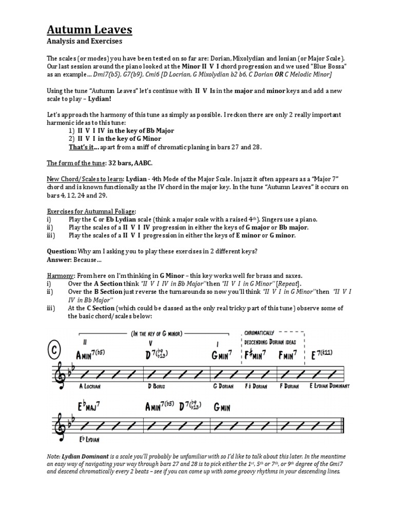 Autumn Leaves Analysis and Exercises | PDF | Popular Music | Performing ...
