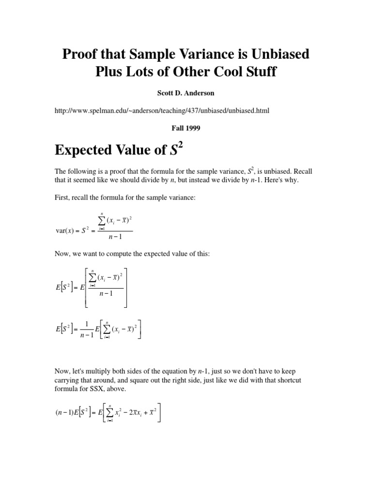 Unbiased Sample Variance Proof | PDF | Teaching Methods & Materials