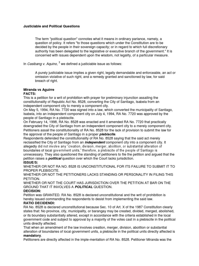 Justiciable and Political Questions | PDF | Impeachment | Constitutionality