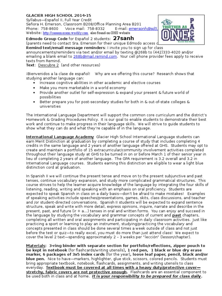 Ghs Syllabus Spanish II 2014-15 | PDF | Telecommunications | Communication