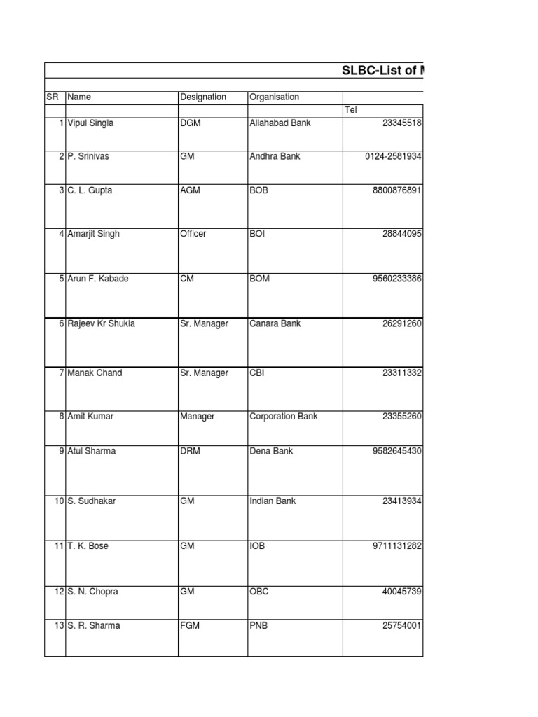 SLBC Delhi Member Contact List | PDF | New Delhi | Delhi