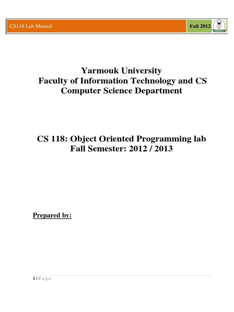CS 118 OOP Lab Manual | PDF | Constructor (Object Oriented Programming ... CS 118 OOP Lab Manual | PDF | Constructor (Object Oriented Programming ...