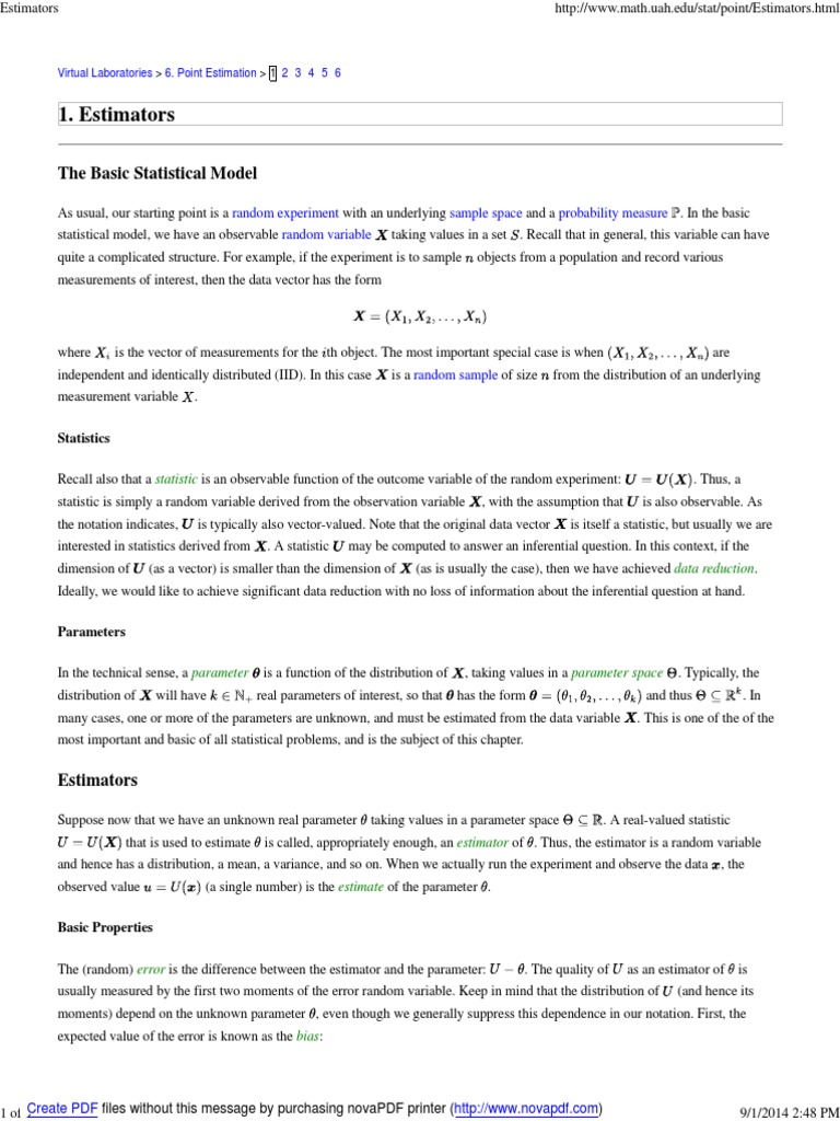 Estimators: The Basic Statistical Model | PDF | Estimator | Bias Of An Estimator