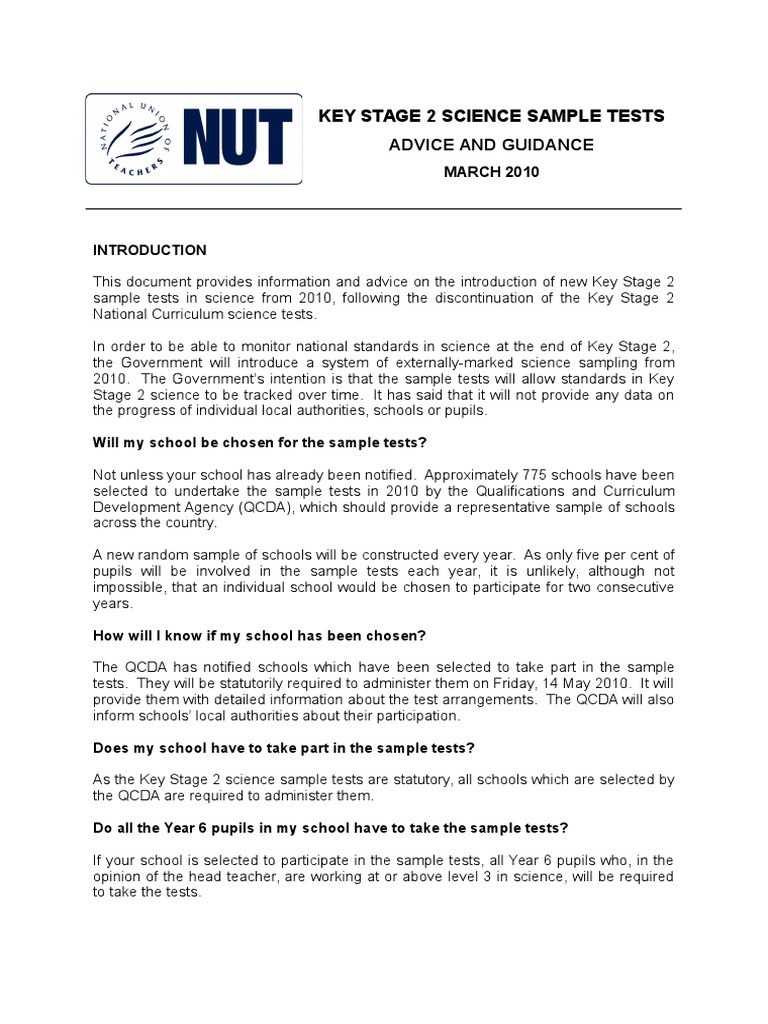 Ks2 Science Sample Tests Nut Brief KDR | PDF | Quality Of Life | Schools