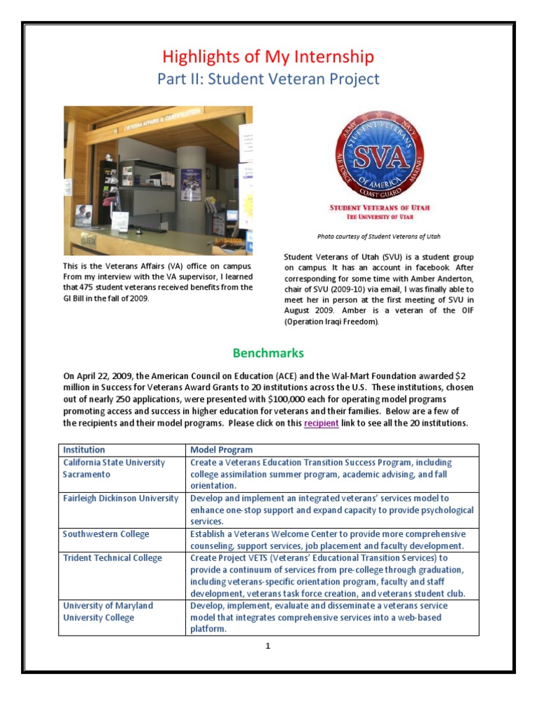 Student Veterans Internship Highlights | PDF | Veteran | Unrest