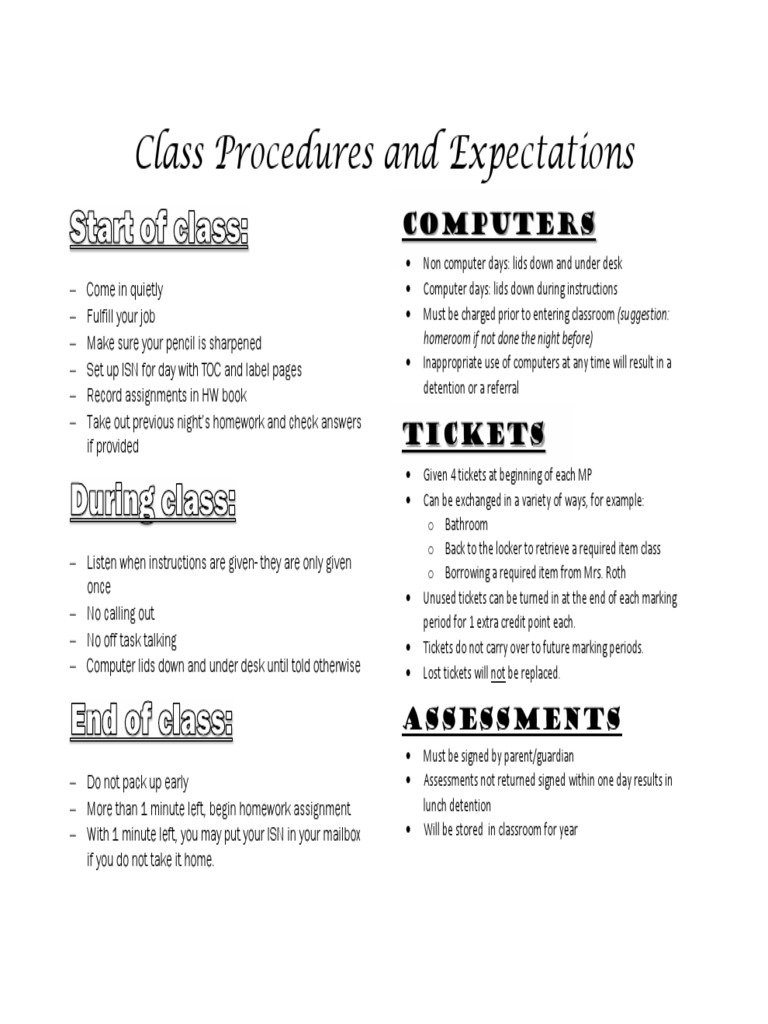Classroom Procedures and Expectations Guide | PDF