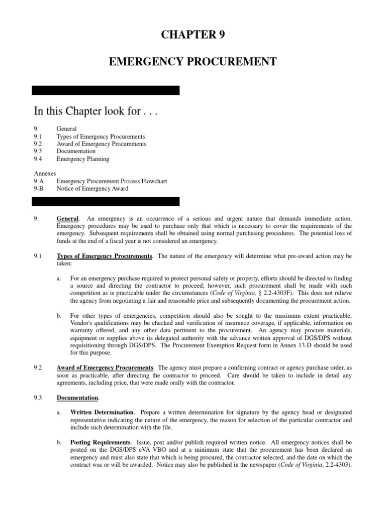 In This Chapter Look For - . .: Emergency Procurement | PDF ...