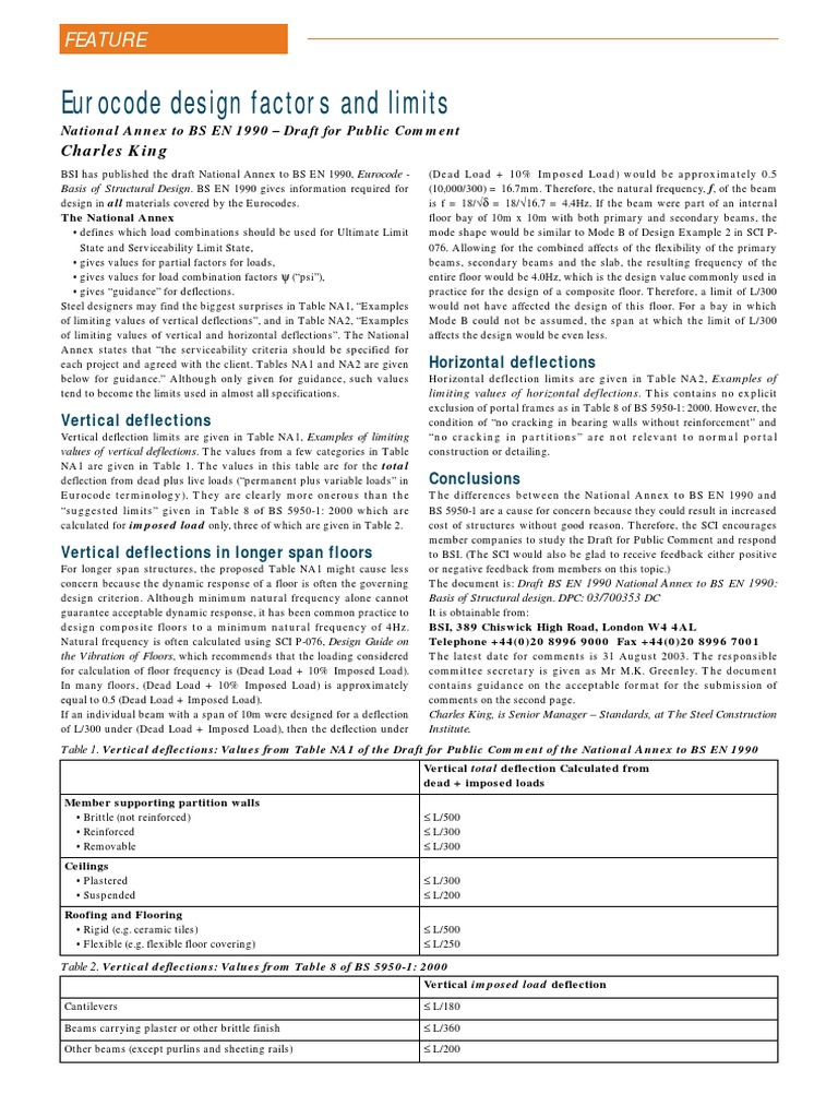Eurocode Cantilever Deflection Limits | PDF | Structural Load | Beam ...