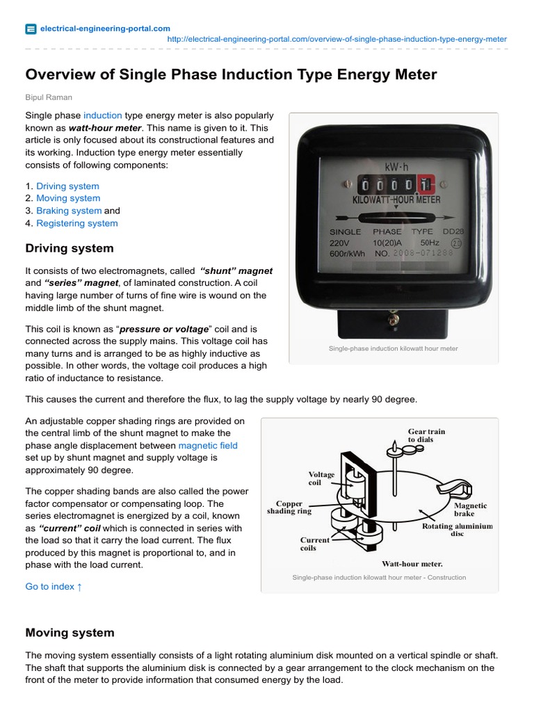 Overview of Single Phase Induction Type Energy Meter: Driving System ...