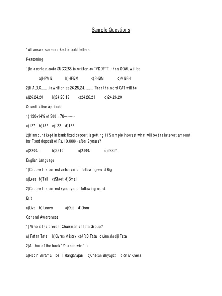 Sample Questions for Competitive Exams | PDF