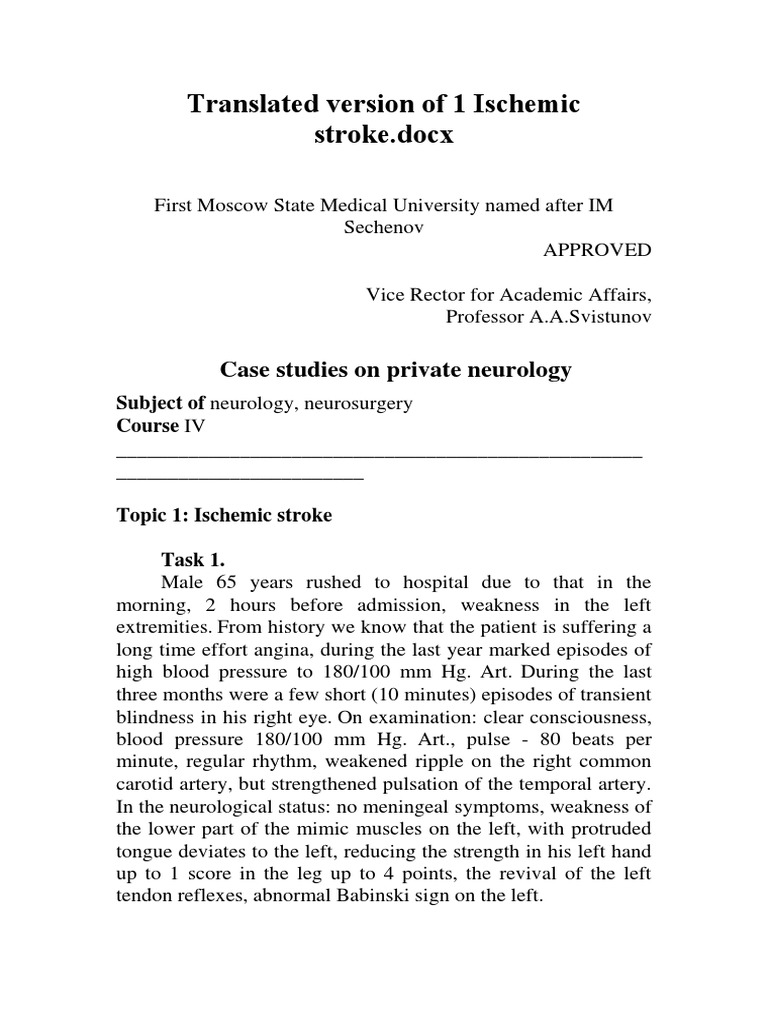 Translated Version of 1 Ischemic Stroke - Docx: Case Studies On Private Neurology | PDF | Blood ...