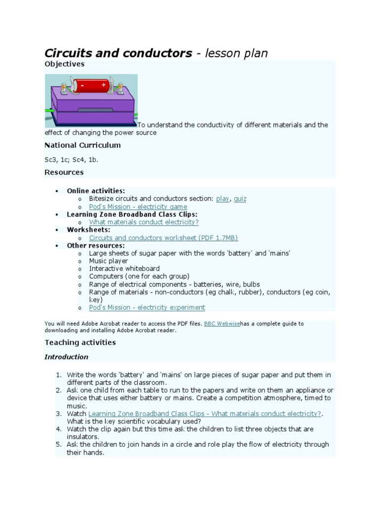 Circuits and Conductors - Lesson Plan: Objectives | PDF | Electrical ...