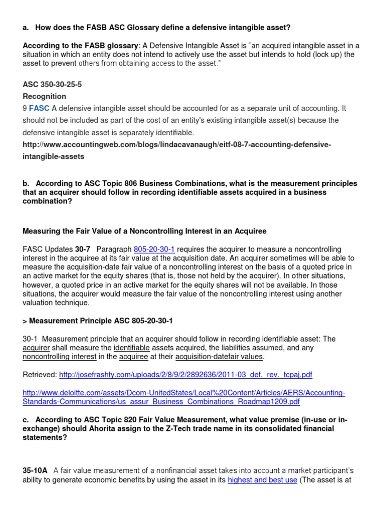 ASC Research Case-Defensive Intangible Asset | PDF | Fair Value ...