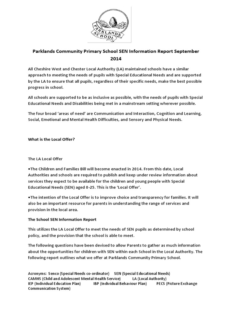 SEN Information Report | PDF | Special Education | Individualized ...