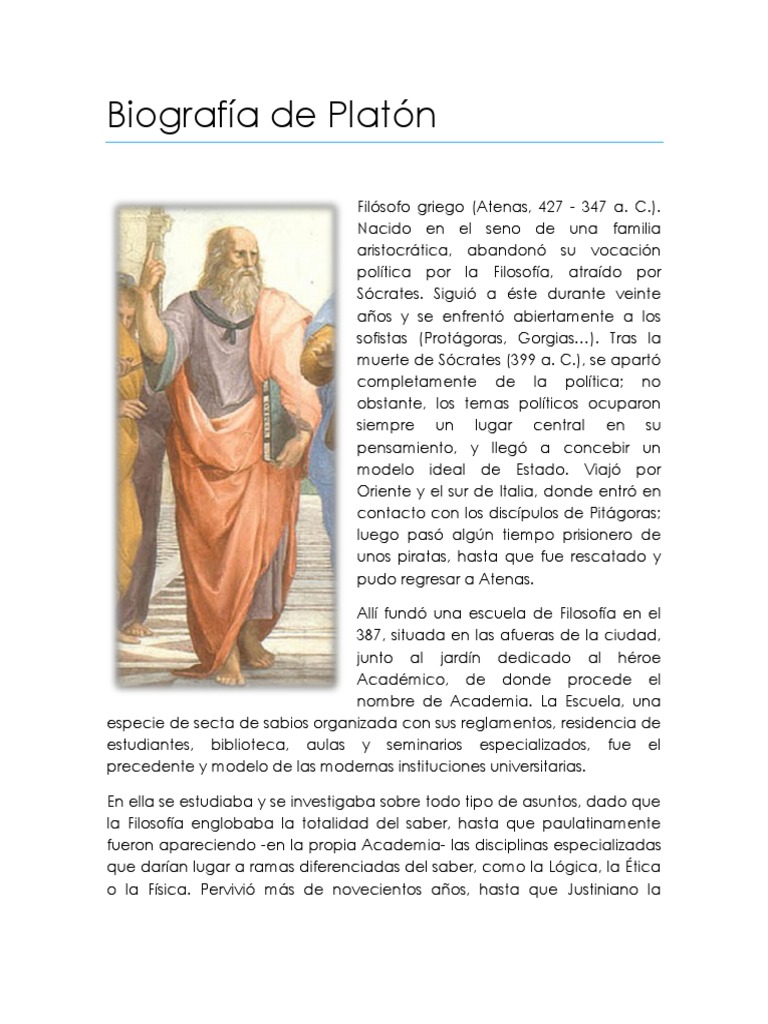 Biografía de Platón | PDF | Platón | Sócrates