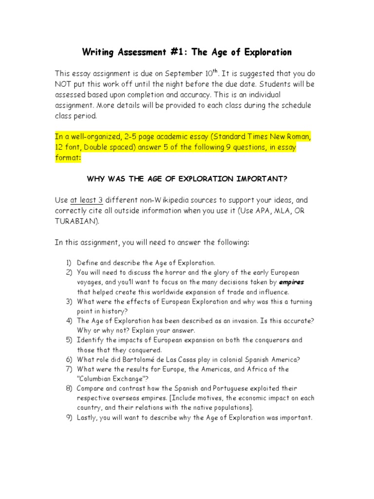 History Writing Assessment 1 | PDF | Voyages Of Christopher Columbus ...