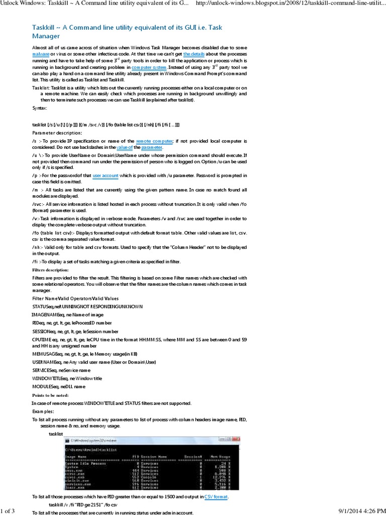 Taskkill To Unlock Windows | PDF | Comma Separated Values | Command Line Interface