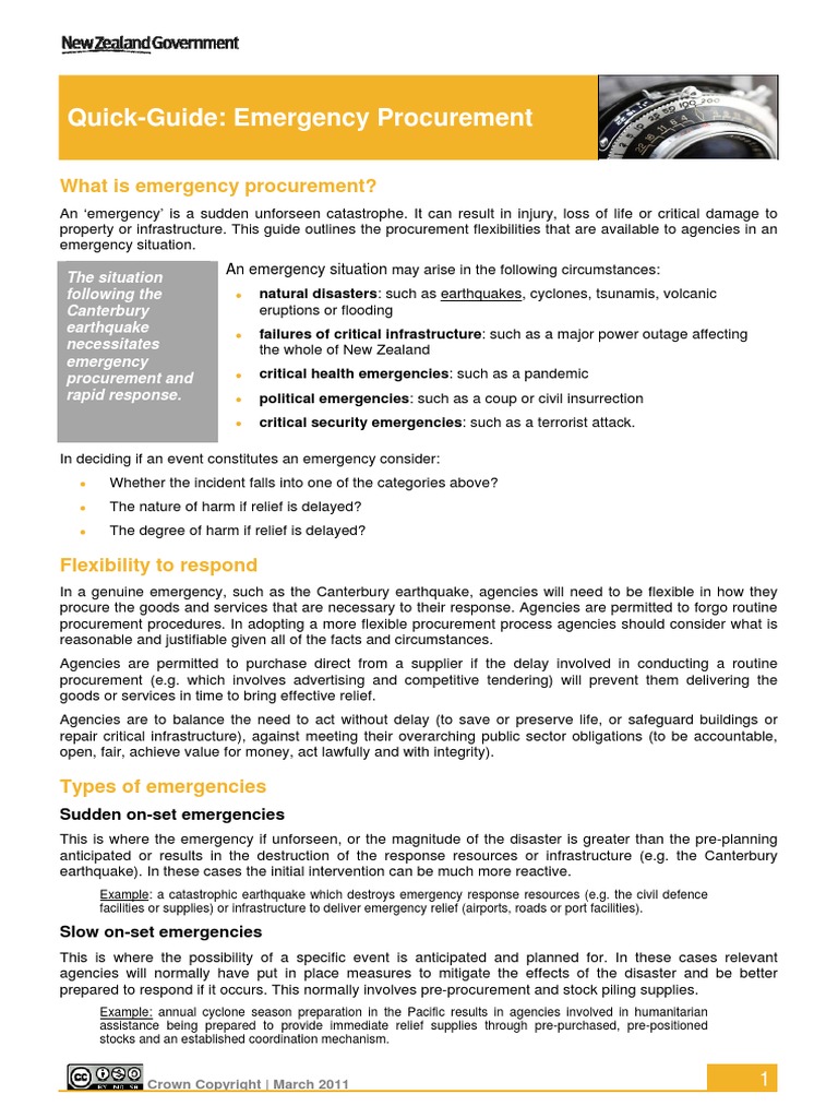 Quick Guide - Emergency Procurement | Emergency | Procurement