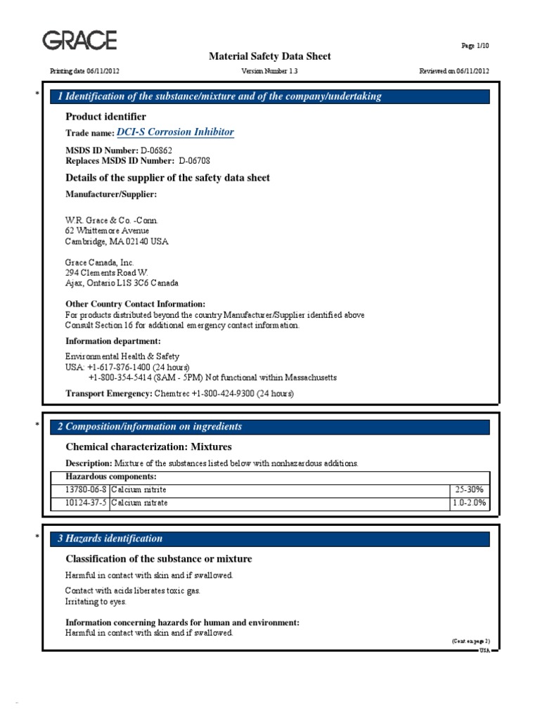 SD56253 - DCI-S Corrosion Inhibitor (USA) | Nitrogen Dioxide | Toxicity