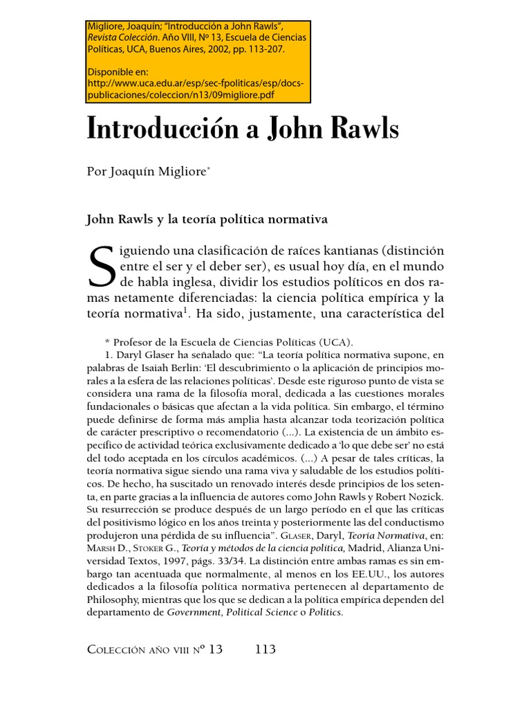 Joaquin Migliore Introducción A John Rawls | PDF | John Rawls | Justicia