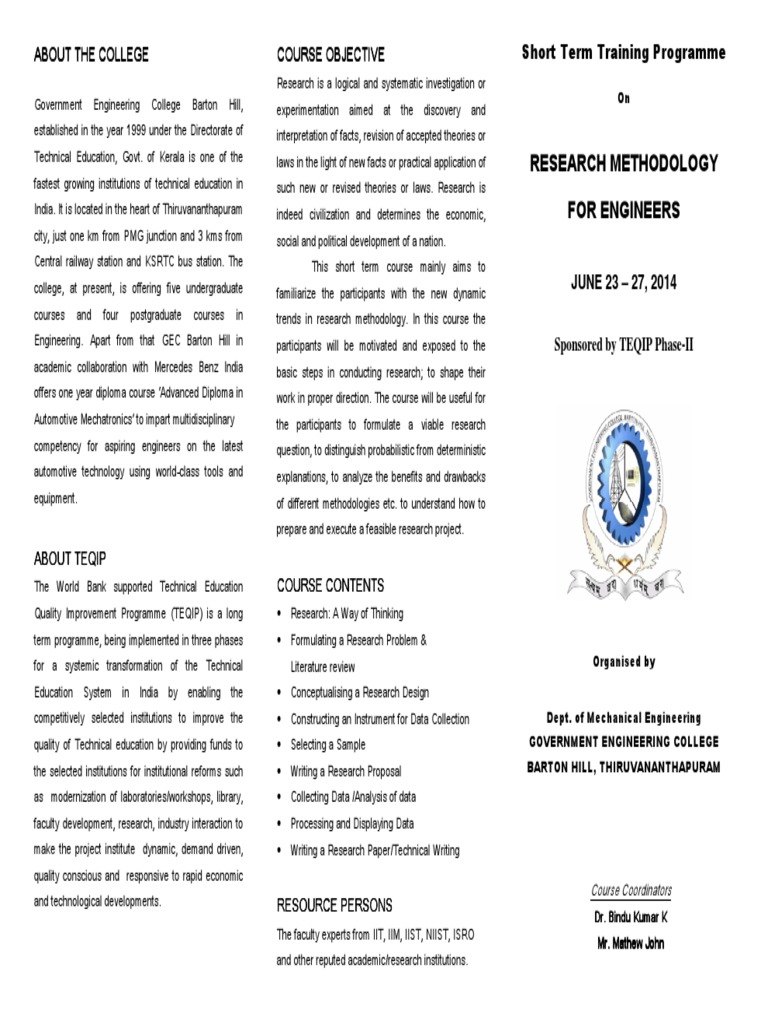 STTP Research Methodology Brochure | Download Free PDF | Vocational Education | Engineering