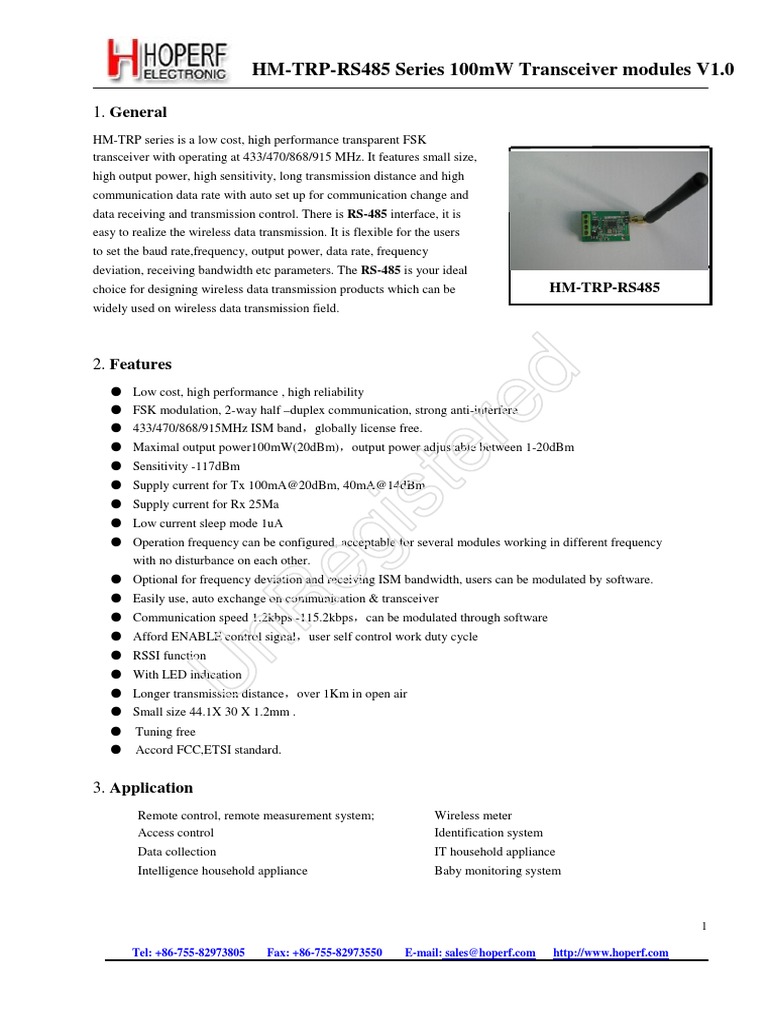 HM-TRP-RS485 Series 100mW Transceiver Modules V1.0: 1. General | PDF ...