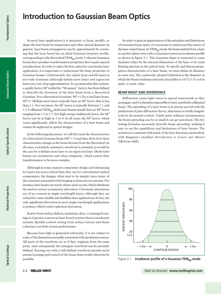 Introduction To Gaussian Beam Optics | PDF | Laser | Lens (Optics)