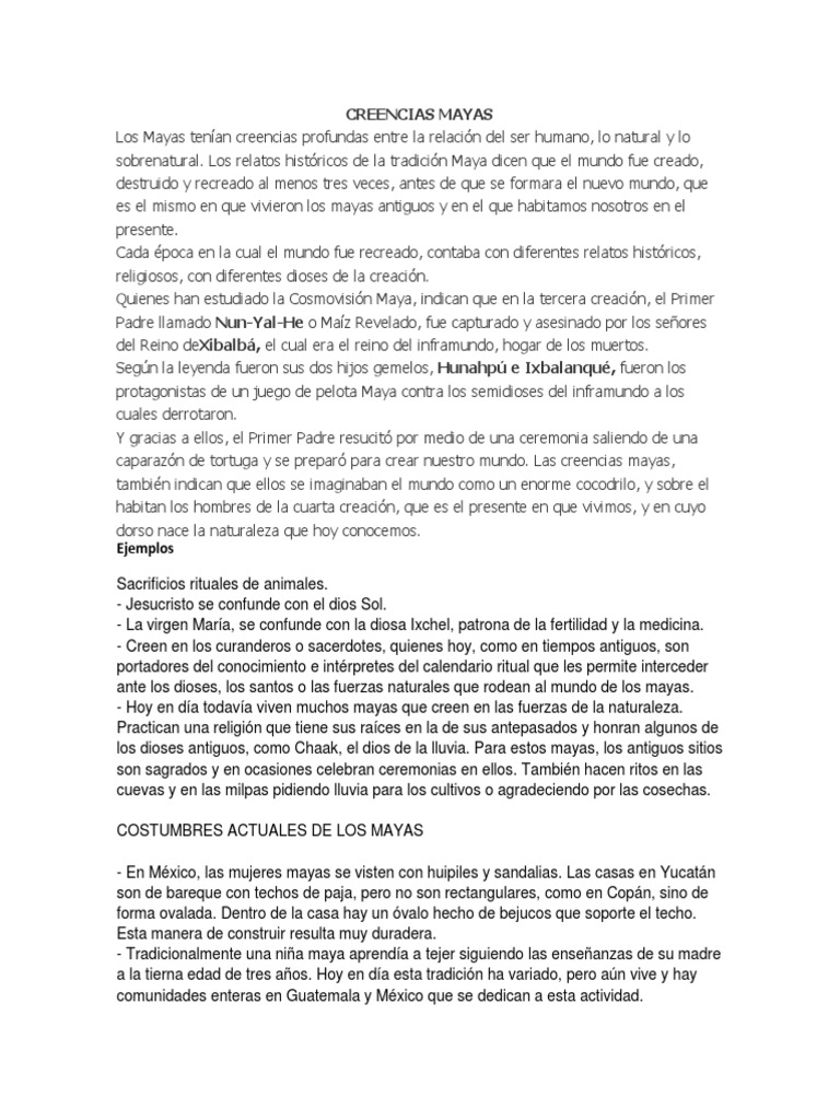 Creencias Mayas | PDF | Civilización maya | Mitos de la creación
