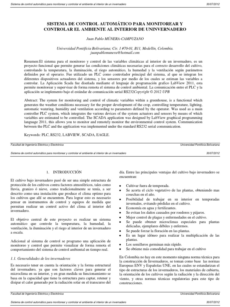 (A) Sistema de Control Automatico para Monitorear y Controlar El ...