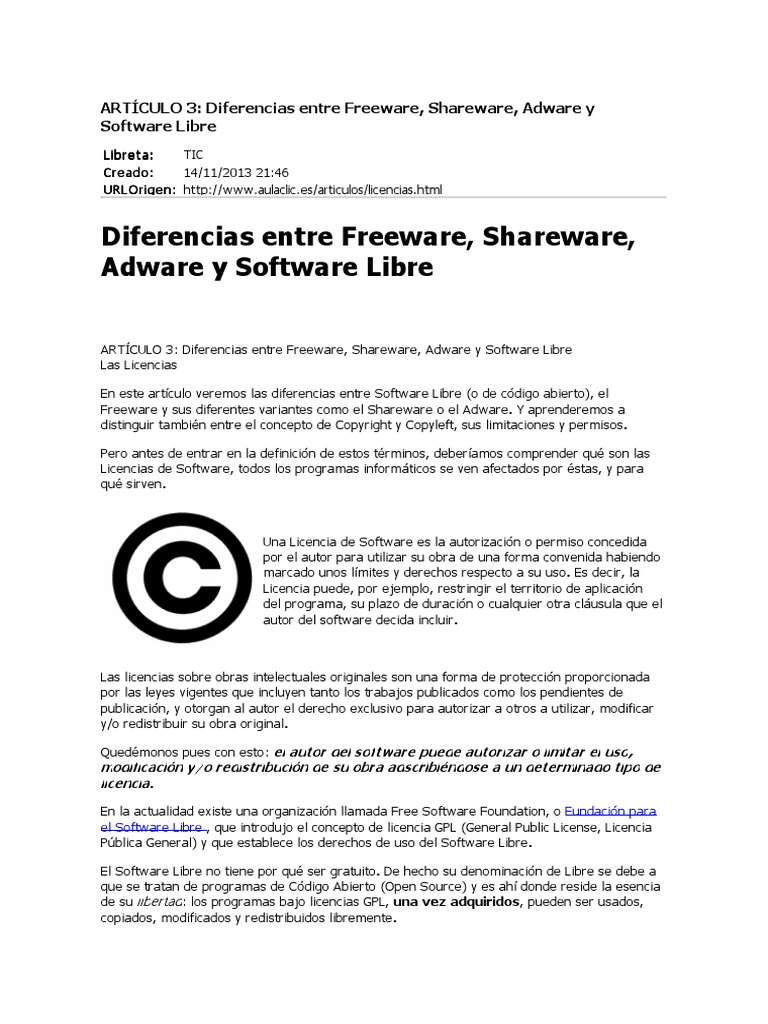 Diferencias entre Freeware y Shareware | PDF | Derecho contractual | Ley de Telecomunicaciones