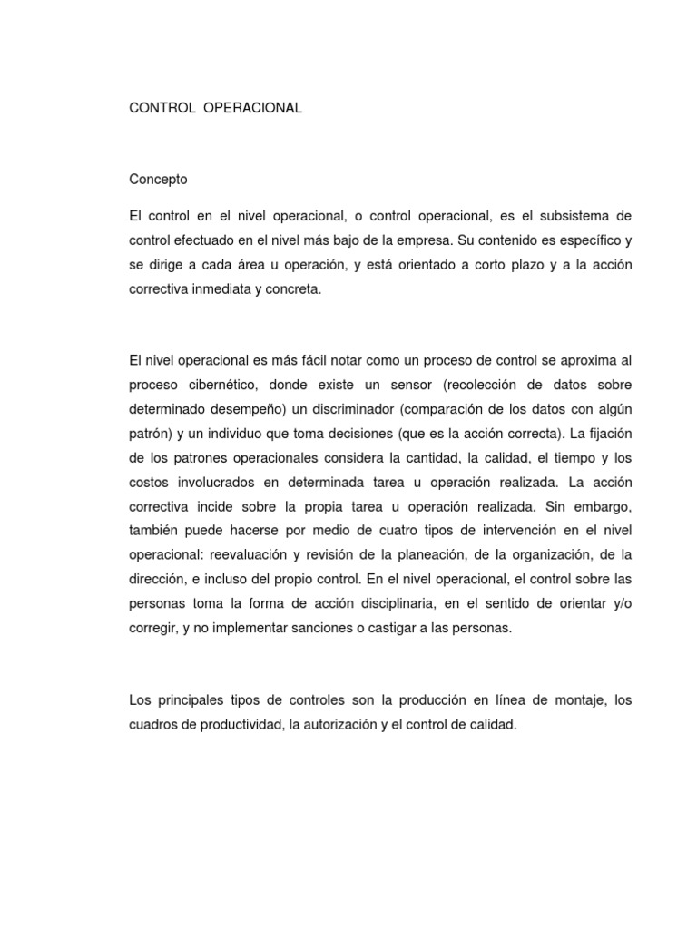 Control Operacional: Fases y Tipos | PDF | Automatización | Calidad ...