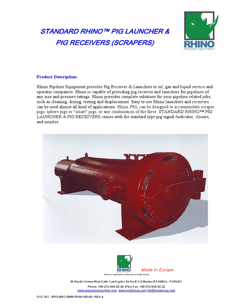 Standard Rhino™ Pig Launcher & Pig Receivers (Scrapers) : Product ...
