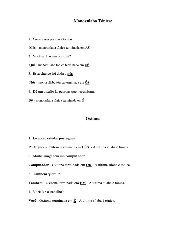 Monossílaba Tônica | PDF | Sílaba | Fonologia