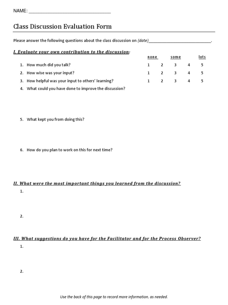 Class Discussion Self-Evaluation | PDF